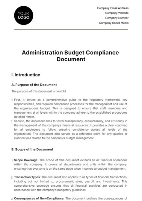 Free Administration Budget Compliance Document Template To Edit Online