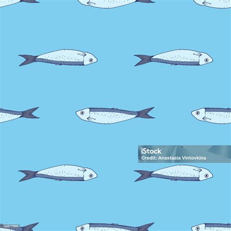 Ilustración De Un Patrón De Sardinas Azules Grises Dibujo Sin Fisuras