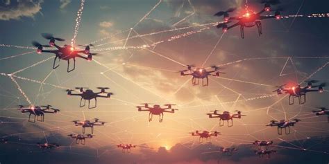 premium photo a group of drones flying in the sky at sunset the