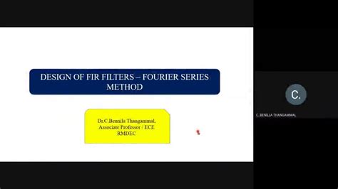 Design Of Fir Filter Fourier Series Method Youtube