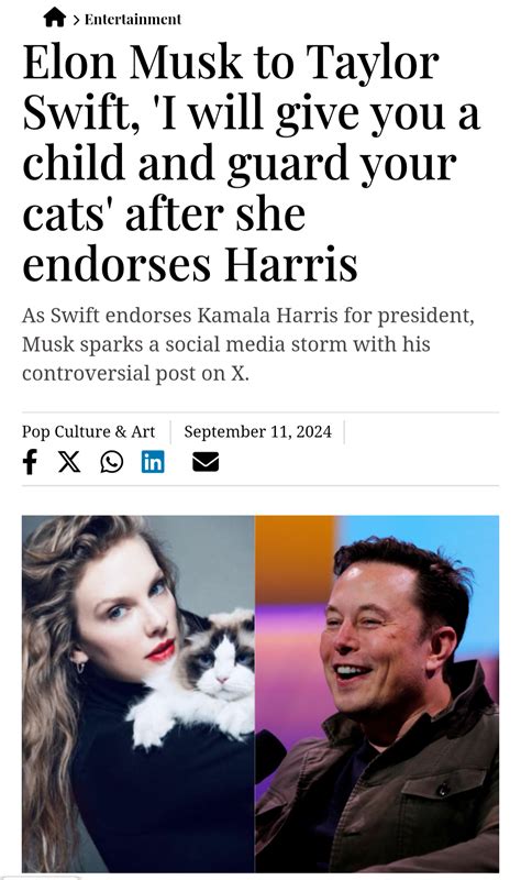 Elon Musk Bizarrely Offers To Impregnate Taylor Swift Hours After She Endorsed Kamala Harris
