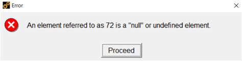 error an element referred to as 72 is a null happens when using the