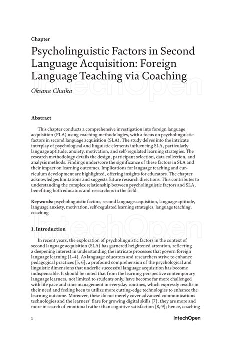 Pdf Psycholinguistic Factors In Second Language Acquisition Foreign Language Teaching Via