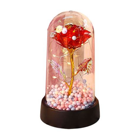 Roamhome Eternal Rose In Glass Dome Preserved Real Rose With Led