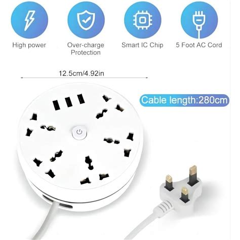 Universal Power Strip Travel Power Extension Lead With Usb 2500w 10a Multi Smart Power Socket