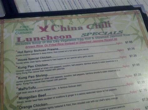 Menu At China Chili Restaurant Phoenix
