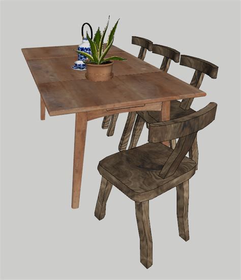 Garden Table With Wooden Chair And Vase Sketchup Thousands Of Free
