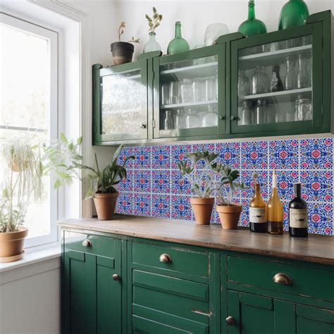 Delft Tile Vintage Green Blue Corner Pattern Peel And Stick Tile