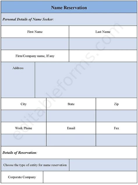 Name Reservation Form Editable Pdf Forms
