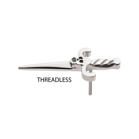 Titanium Threadless Dagger With Black Enamel Skull Top Tribu