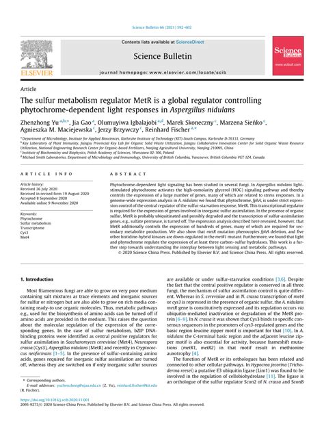 Pdf The Sulfur Metabolism Regulator Metr Is A Global Regulator Controlling Phytochrome