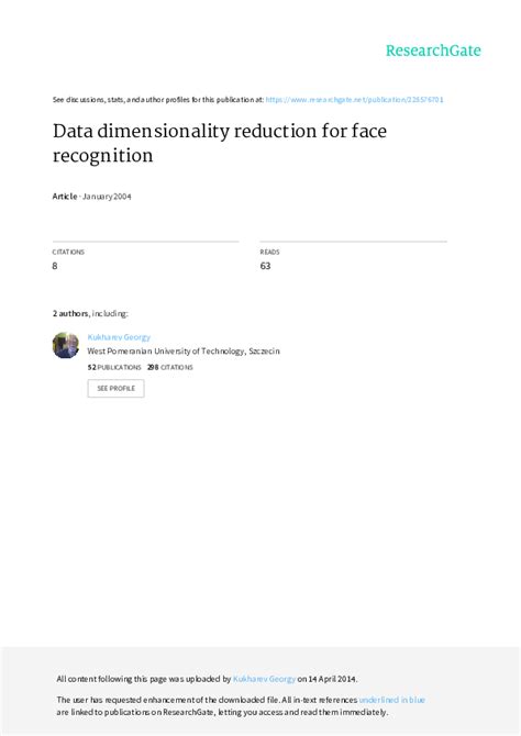 Pdf Data Dimensionality Reduction For Face Recognition