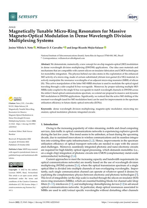 Pdf Magnetically Tunable Micro Ring Resonators For Massive Magneto Optical Modulation In Dense