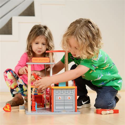 Fire Station Toy For Boys Girls Fire House Toy Story Box Playset Wooden Ebay