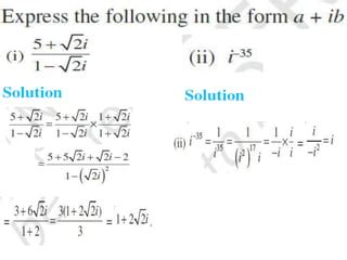 Ppt Of Complex Numbers And Quadratic Equations PPT