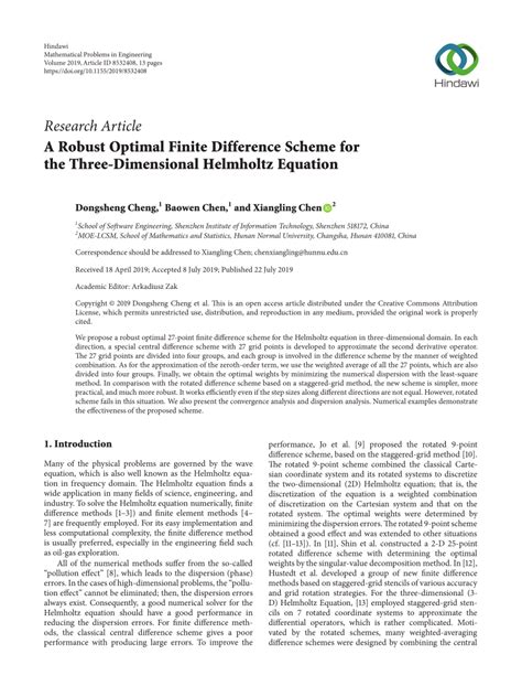 Pdf A Robust Optimal Finite Difference Scheme For The Three Dimensional Helmholtz Equation