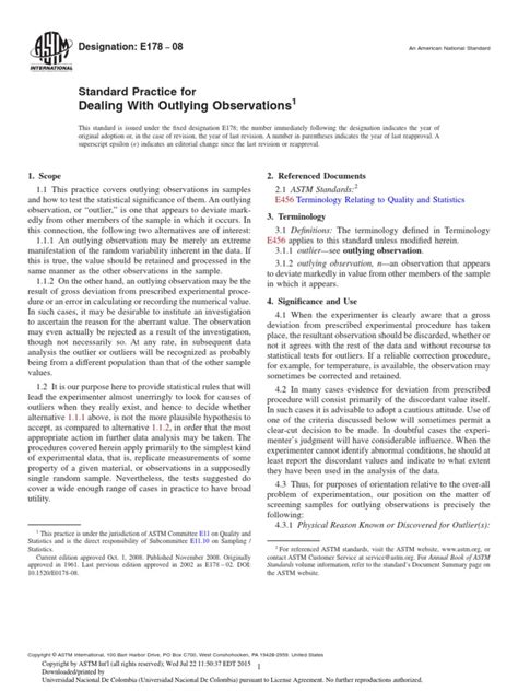 Astm E178 2008 Standard Practice For Dealing With Outlying