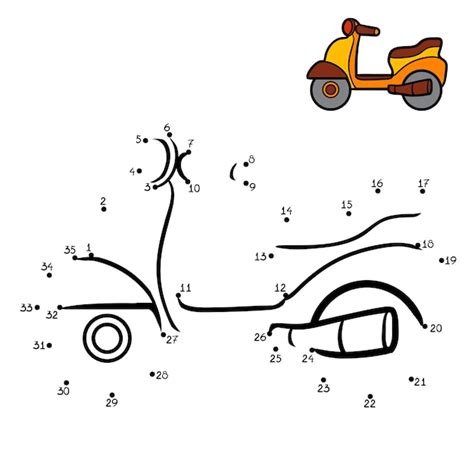 숫자 게임 어린이를 위한 교육용 도트 투 도트 게임 스쿠터 프리미엄 벡터