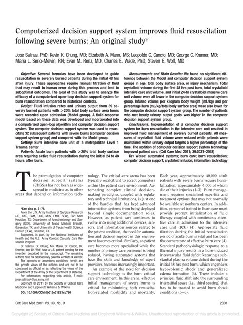 Pdf Computer Assisted Decision Making In Burns Fluid Resuscitation Reply