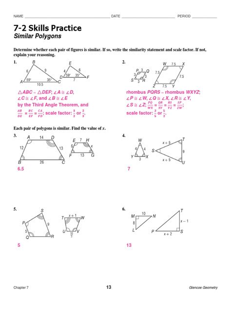 7 2 Skills Practice Similar Polygons Pdf