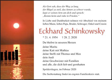 Traueranzeigen Von Eckhard Schinkowsky Trauer Anzeigen De