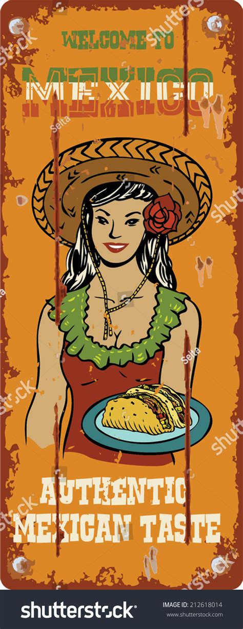 Authentic Mexican Food Sign Stock Vector Royalty Free 212618014