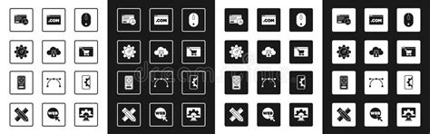 Set Computer Mouse Cloud Computing Lock Website Statistic Online