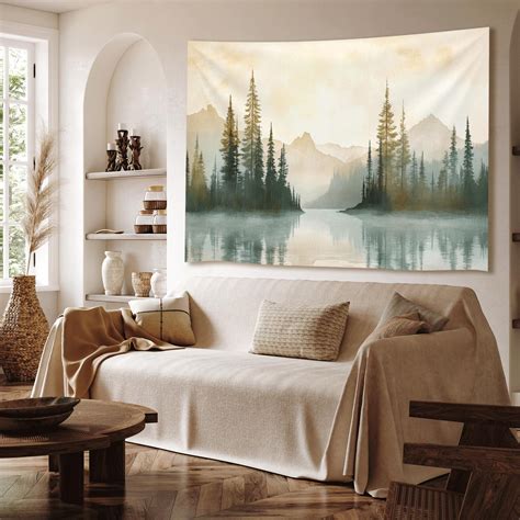 Watercolor Misty Tapestrynature Wall Art Hanging Tapestry Forest