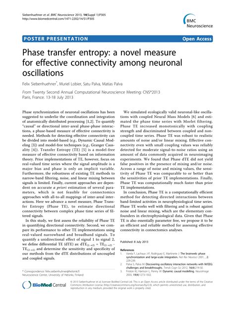 Pdf Phase Transfer Entropy A Novel Measure For Effective