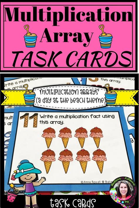 Multiplication Array Task Cards A Day At The Beach Theme Task Cards Multiplication Arrays