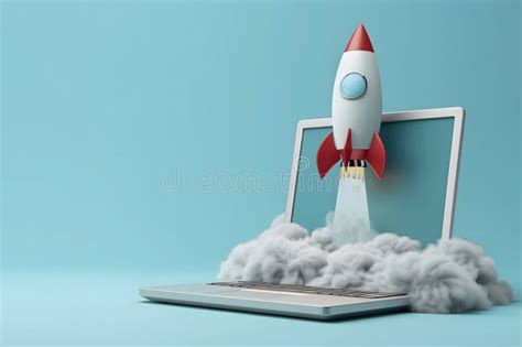 Laptop Computer With Rocket Launching From Screen Stock Illustration