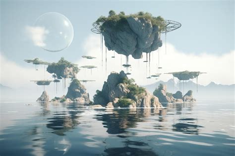Premium Photo Levitating Data Islands In A Digital Sea