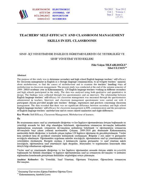 Teachers Self Efficacy And Classroom Management Skills In Efl