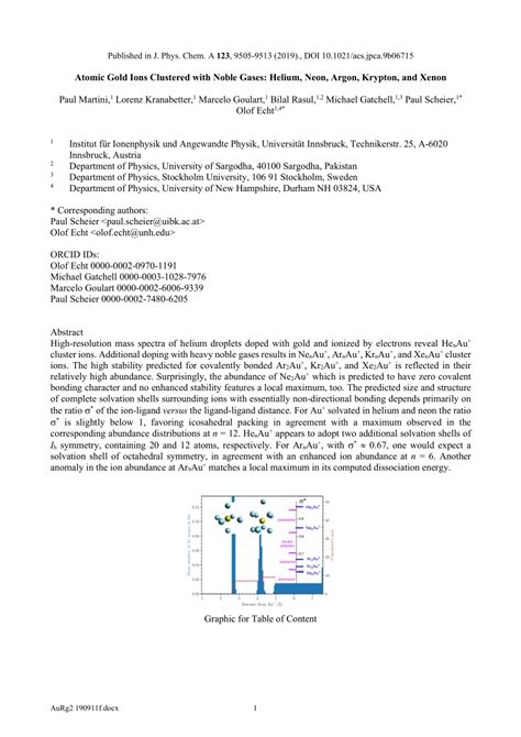 Pdf Atomic Gold Ions Clustered With Noble Gases Helium Neon Argon Krypton And Xenon