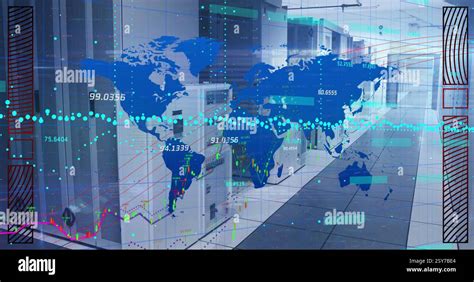 Image Of World Map Digital Data Processing Over Computer Servers Stock