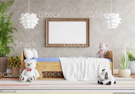 어린이 방의 현대적인 인테리어에 있는 3d 모형 사진 프레임 0명에 대한 스톡 사진 및 기타 이미지 0명 3차원 형태