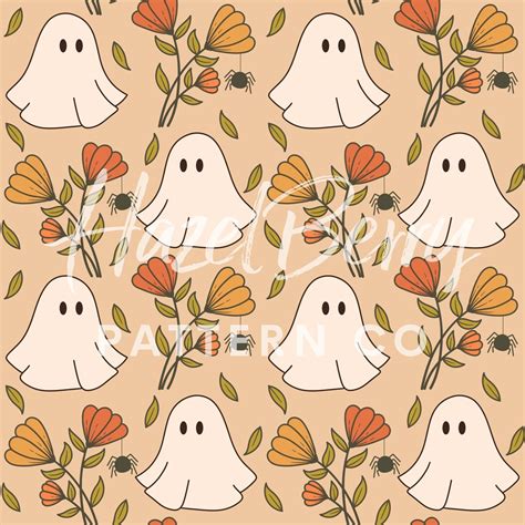 Retro Ghosts Seamless Pattern Digital Download Floral Ghost Seamless File Cute Halloween