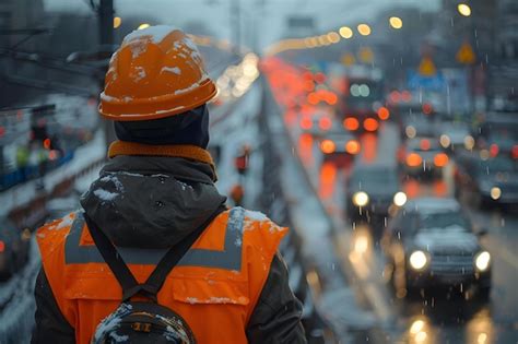 Engineer Monitors Bustling Expressway Progress Concept Construction