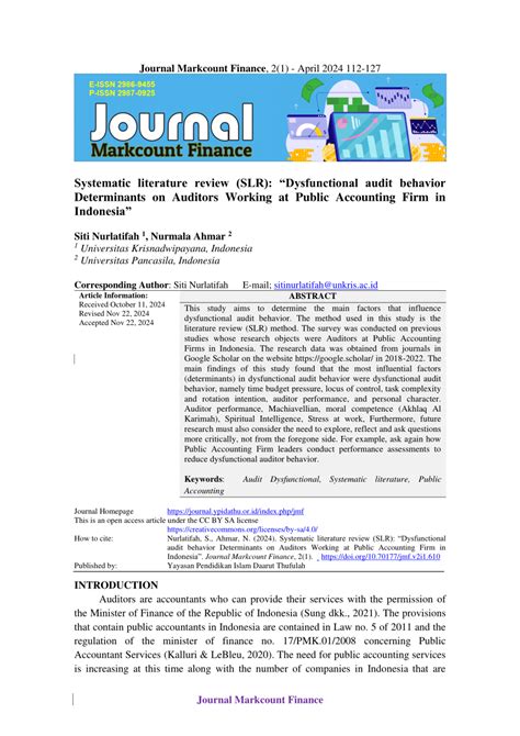 Pdf Systematic Literature Review Slr “dysfunctional Audit Behavior