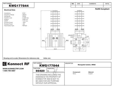 Waveguide Isolator Wr28 28 Ghz 50 Ohm 40 W Konnectrf