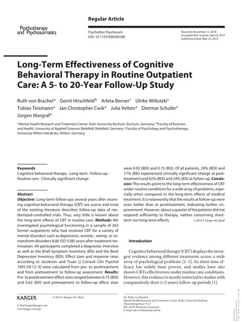 Pdf Long Term Effectiveness Of Cognitive Behavioral Therapy In