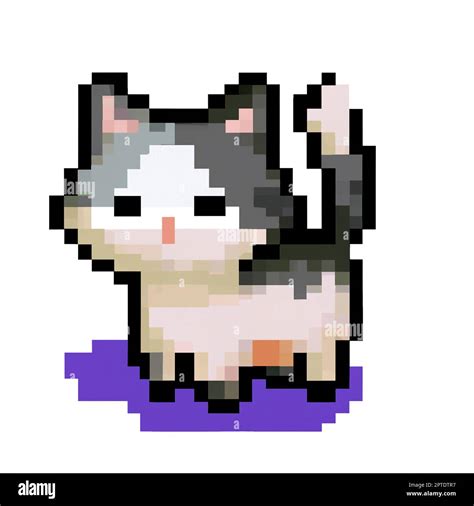 Classic 8 Bit Pixel Art Illustration Of Cute Kitten Retro 8 Bit Pixel