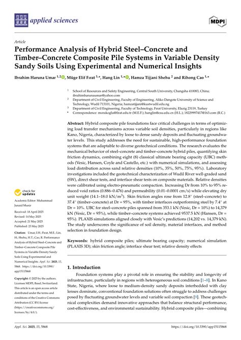 Pdf Performance Analysis Of Hybrid Steelconcrete And Timberconcrete Composite Pile Systems