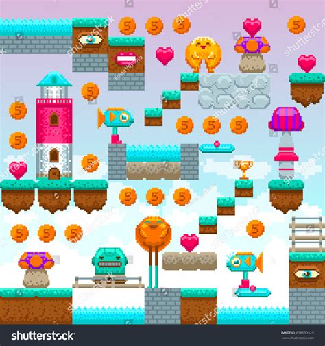 Pixel Game Interface Pixel Art Video Stock Vector Royalty Free