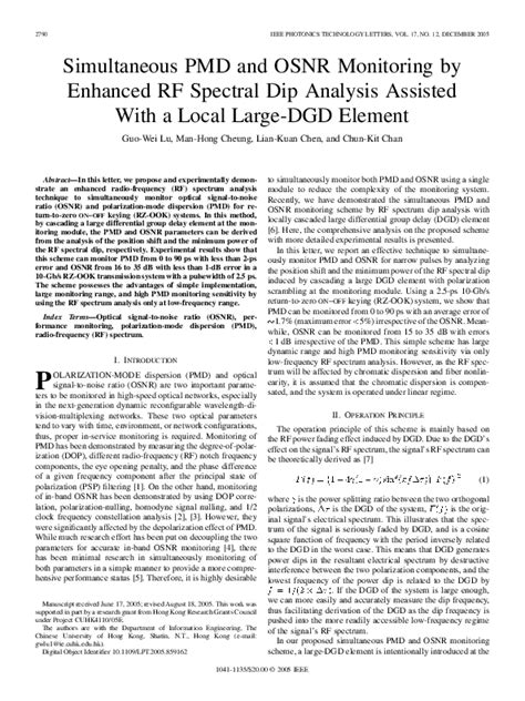 Pdf Simultaneous Pmd And Osnr Monitoring By Enhanced Rf Spectral Dip