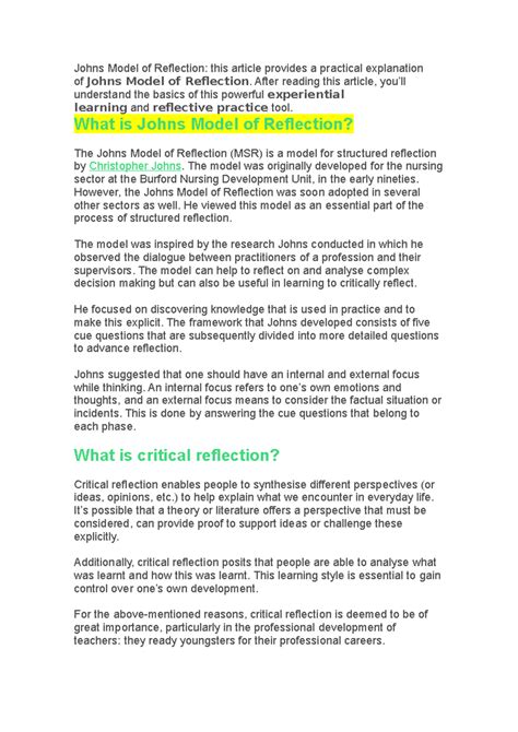Johns Model Of Reflection After Reading This Article Youll Understand The Basics Of This