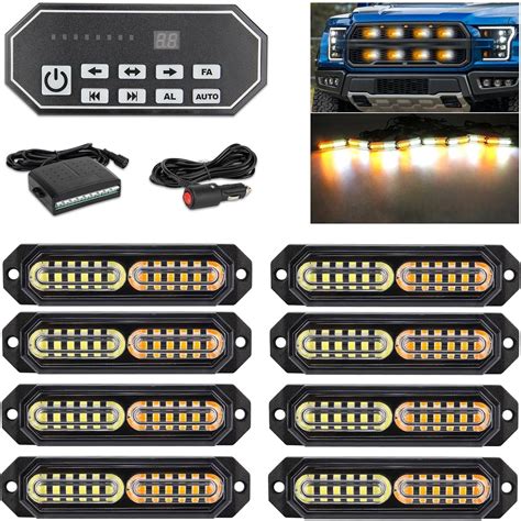 White Amber Led Grille Strobe Lights With 9 Key Switch 20 Mode Surface