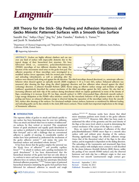 Pdf Jkr Theory For The Stick Slip Peeling And Adhesion Hysteresis Of