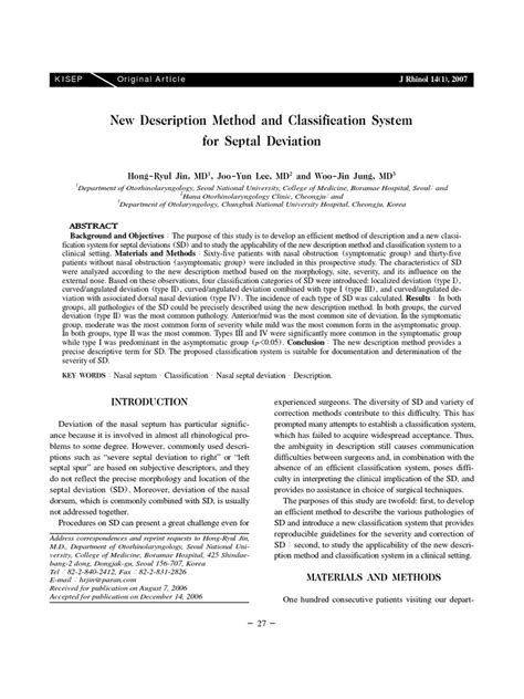 New Septal Deviation Classification Pdf Human Nose Anatomical