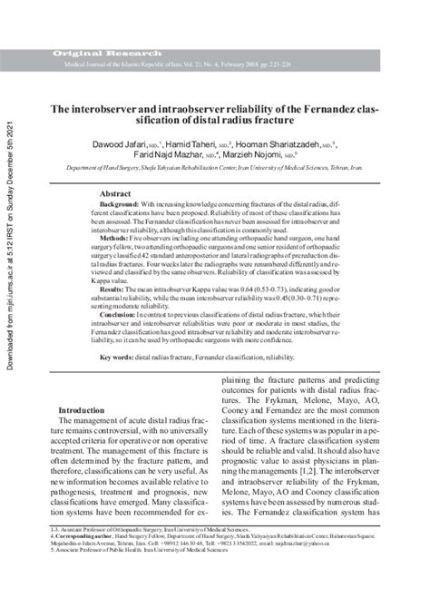 Pdf The Interobserver And Intraobserver Reliability Of The Fernandez Classification Of Distal